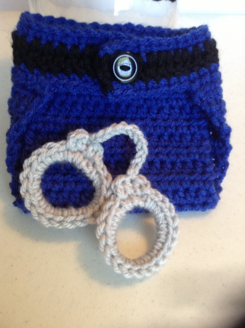 Crochet Police Hat and Diaper Cover Set with Handcuffs Newborn | Etsy