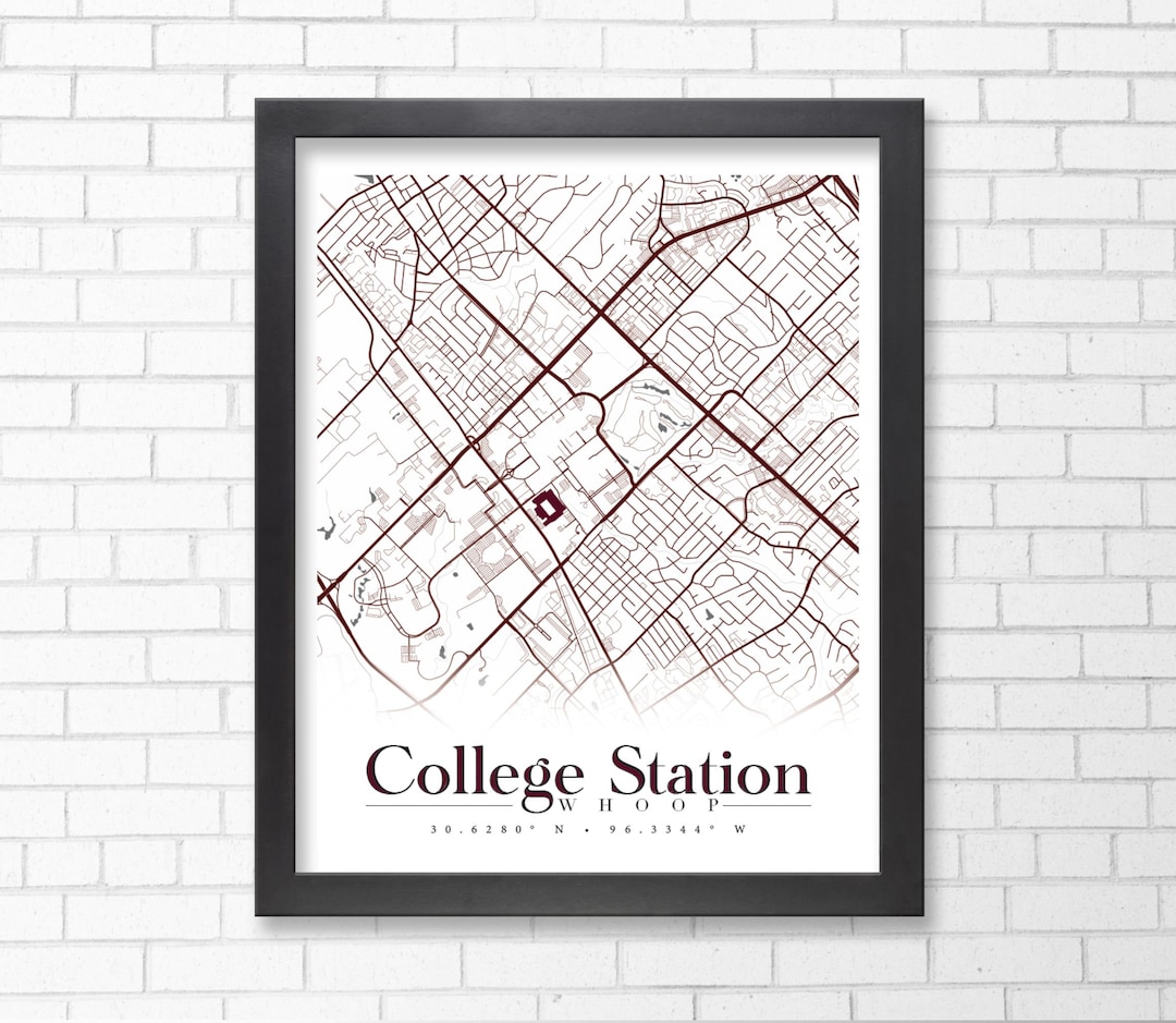 College Station, Texas Map Print With Coordinates, Kyle Field ...