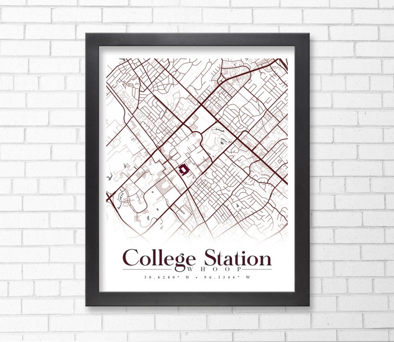 College Station, Texas Map Print With Coordinates, Kyle Field ...