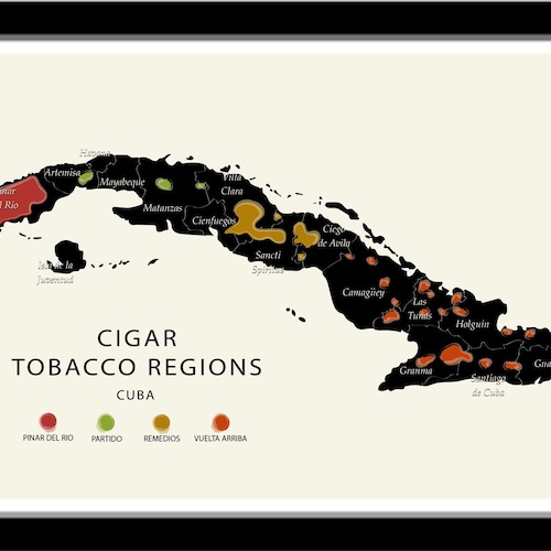 Cigar Regions of Cuba Minimalist Map 13x19 or 24x36 Inches | Etsy