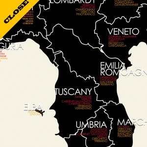 Italy Wine Regions and Grape Varieties Minimalist Map - 13 X 19, 16x24 ...