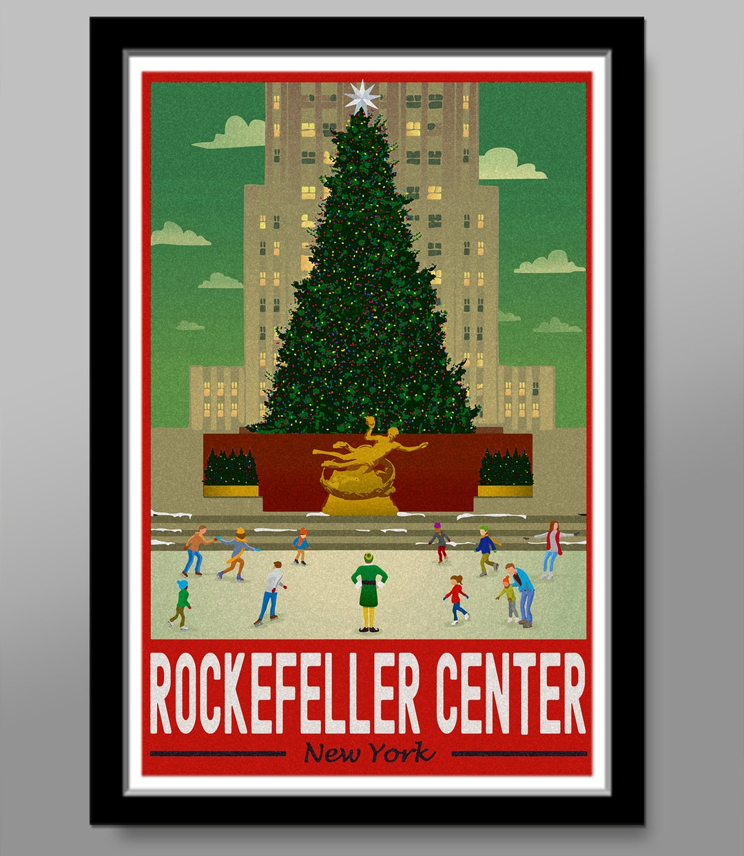 Christmas Elf in NY Inspired Rockefeller Center / New York Poster ...