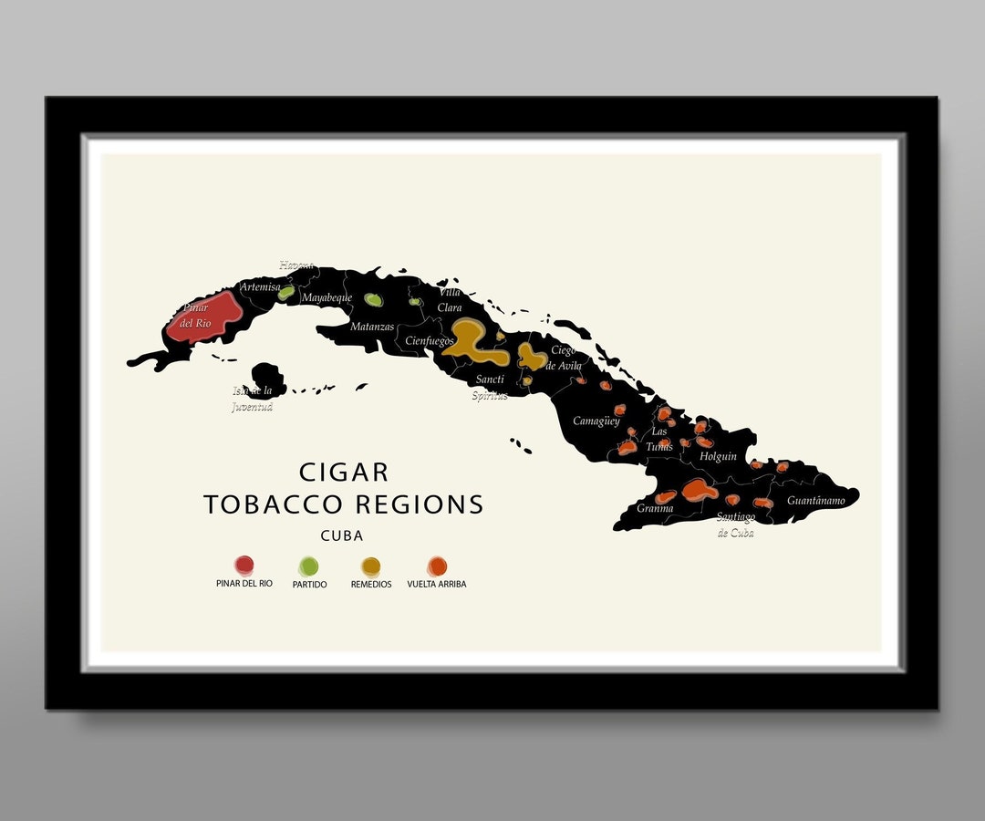 Cigar Regions of Cuba Minimalist Map Cigar Art 13x19, 16x24 or 24x36 ...