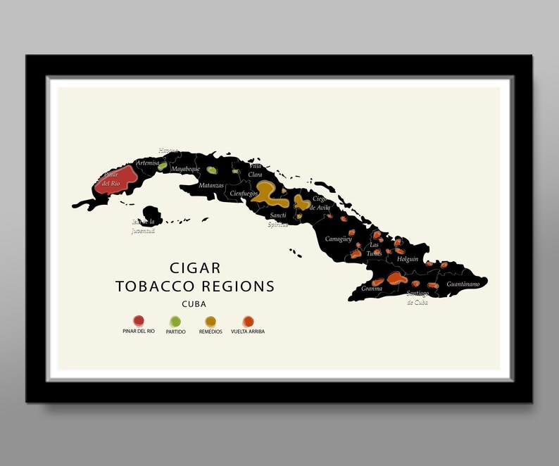 Cigar Regions of Cuba Minimalist Map Cigar Art 13x19 or - Etsy