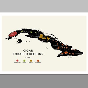 Cigar Regions of Cuba Minimalist Map - Cigar Art - 13x19, 16x24 or ...