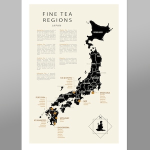 Japanese Tea Regions - Japan Map - 13x19, 16x24 or 24x36 Inches - Home ...
