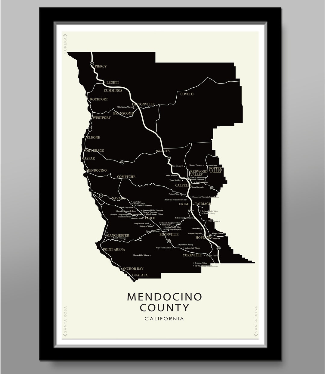 Mendocino County Minimalist Wineries - Wine Poster - 13x19, 16x24 or ...