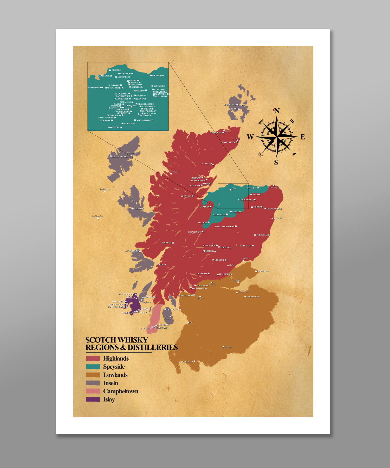 Classic Whiskey/scotch Distilleries Map - Whiskey Poster - 13x19, 16x24 ...