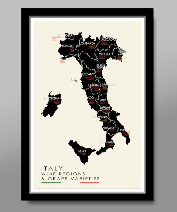 Italy Wine Regions and Grape Varieties Minimalist Map 13 X - Etsy