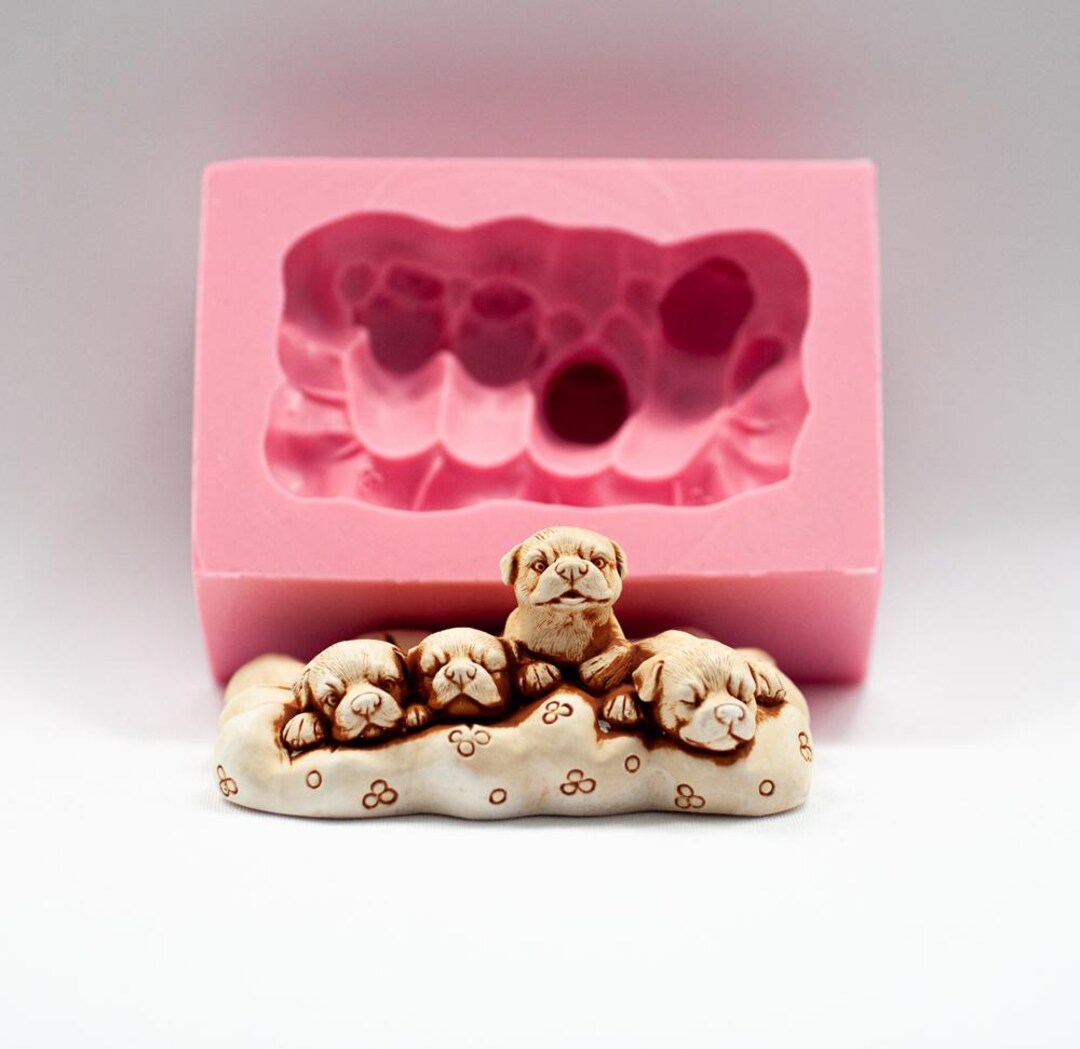 Large Silicone Mold, Puppies on a Cushion, 84x56mm, Food Chocolate Mold ...