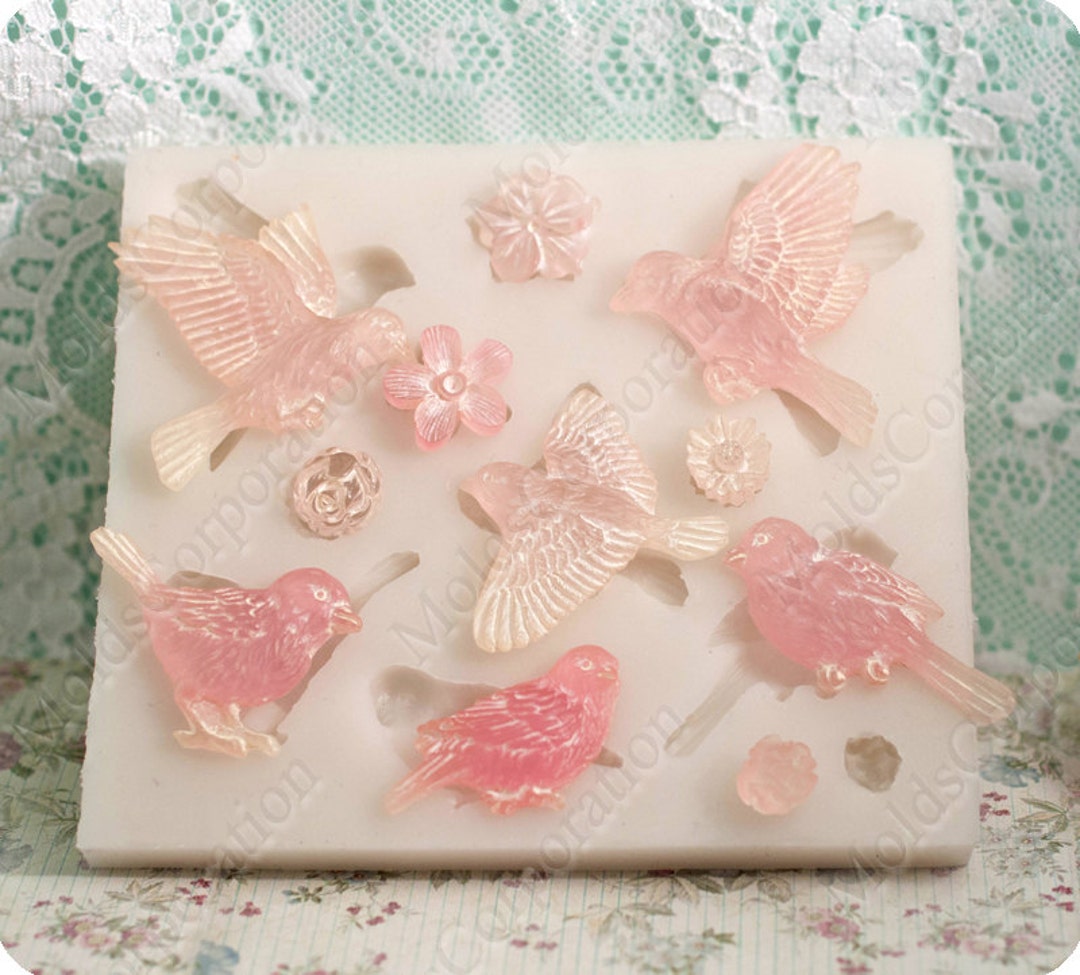 Scrapbooking Mold, 6 Birds Molds, Sparrow Bird Mold, 5 Flowers Silicone ...