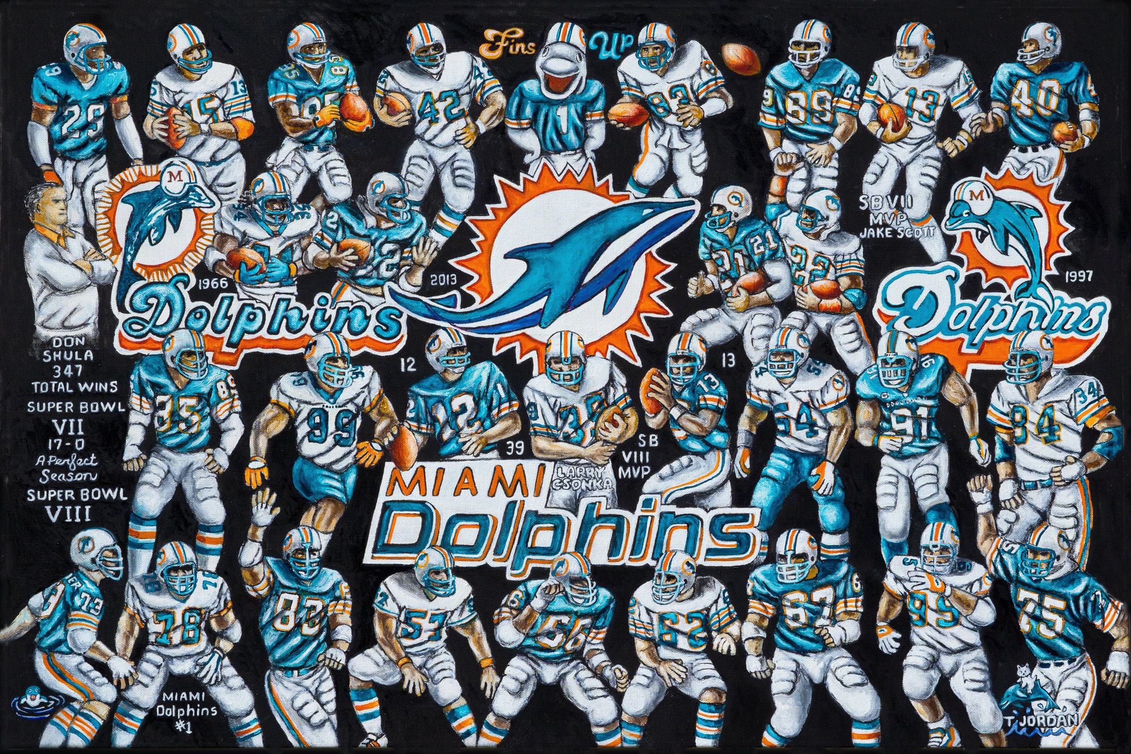 Homenaje a los Miami Dolphins Impresión de arte de deportes de fútbol ...