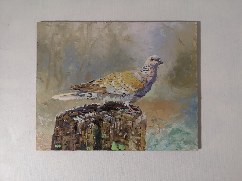 Turtle Dove Original Oil Painting: Bird Art on Wood Panel (10x8 Inches ...