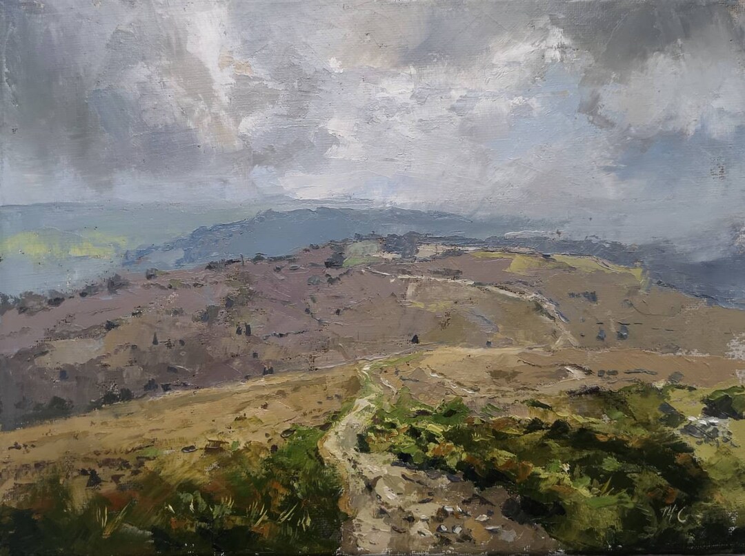 Sun Showers Over Machen Mountain, Wales 12 by 9" Oil on Canvas. Wall ...