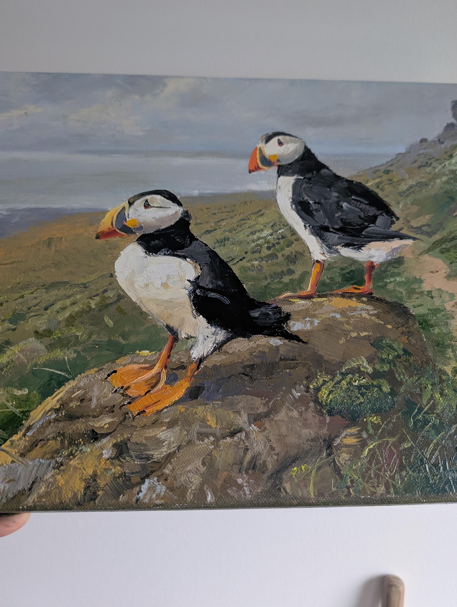 Puffin Painting, Original Animal Artwork on Canvas 12 by 16", Nursery ...