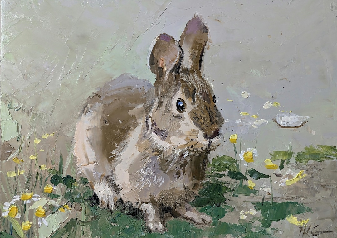 A Garden Visitor. Mature Rabbit, Original Painting on Panel 7x5 Inch ...