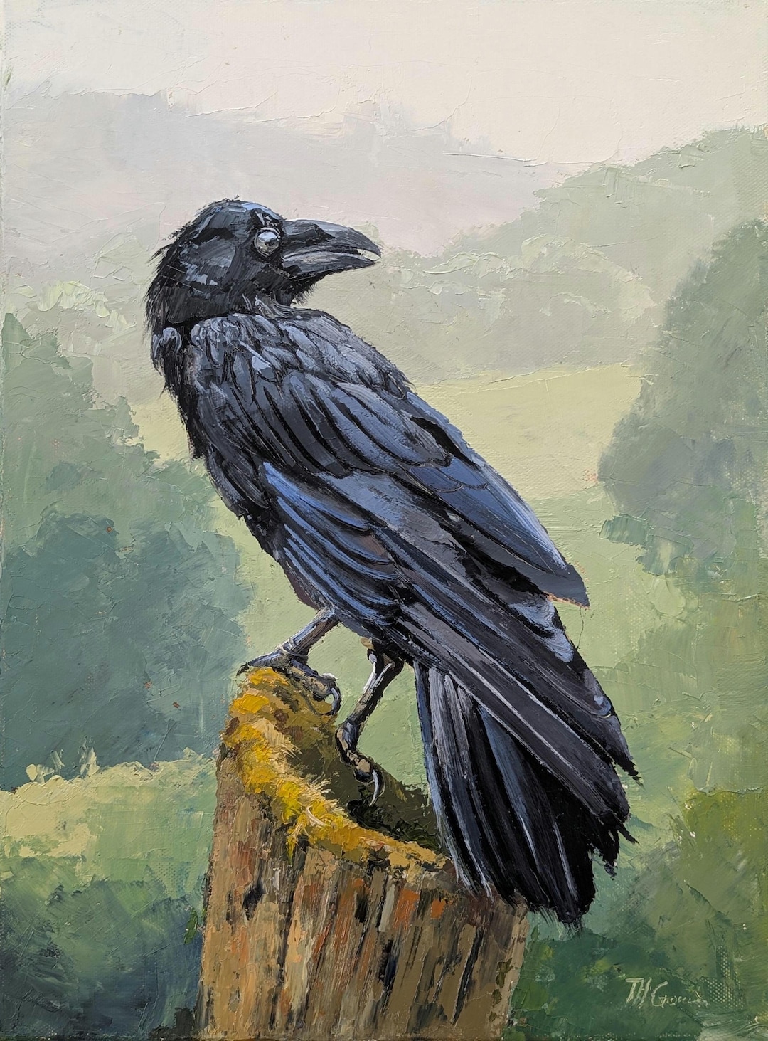 Raven Oil Painting on Canvas: Palette Knife Bird Art, 12x16" - Etsy