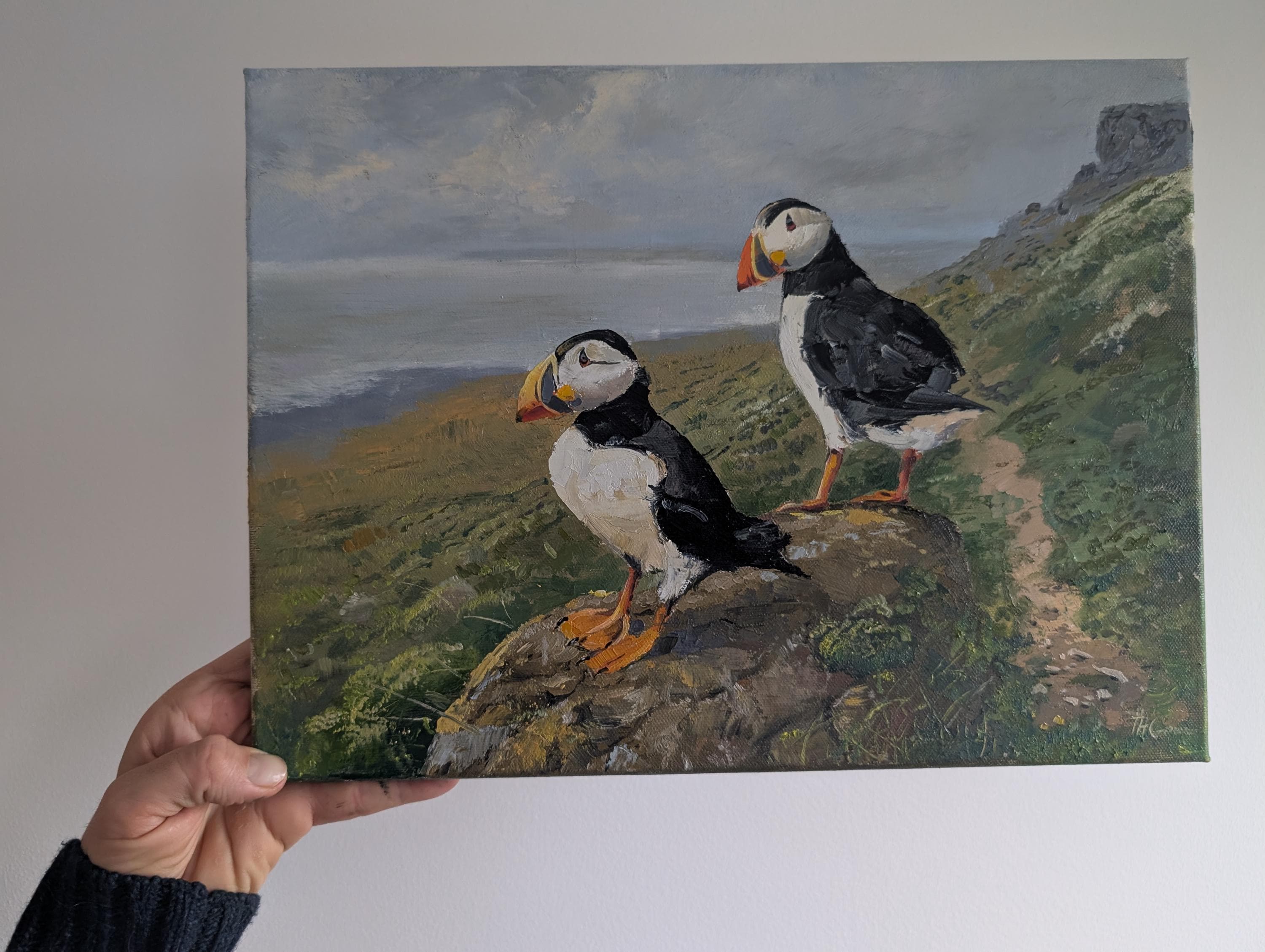 Puffin Painting, Original Animal Artwork on Canvas 12 by 16", Nursery ...