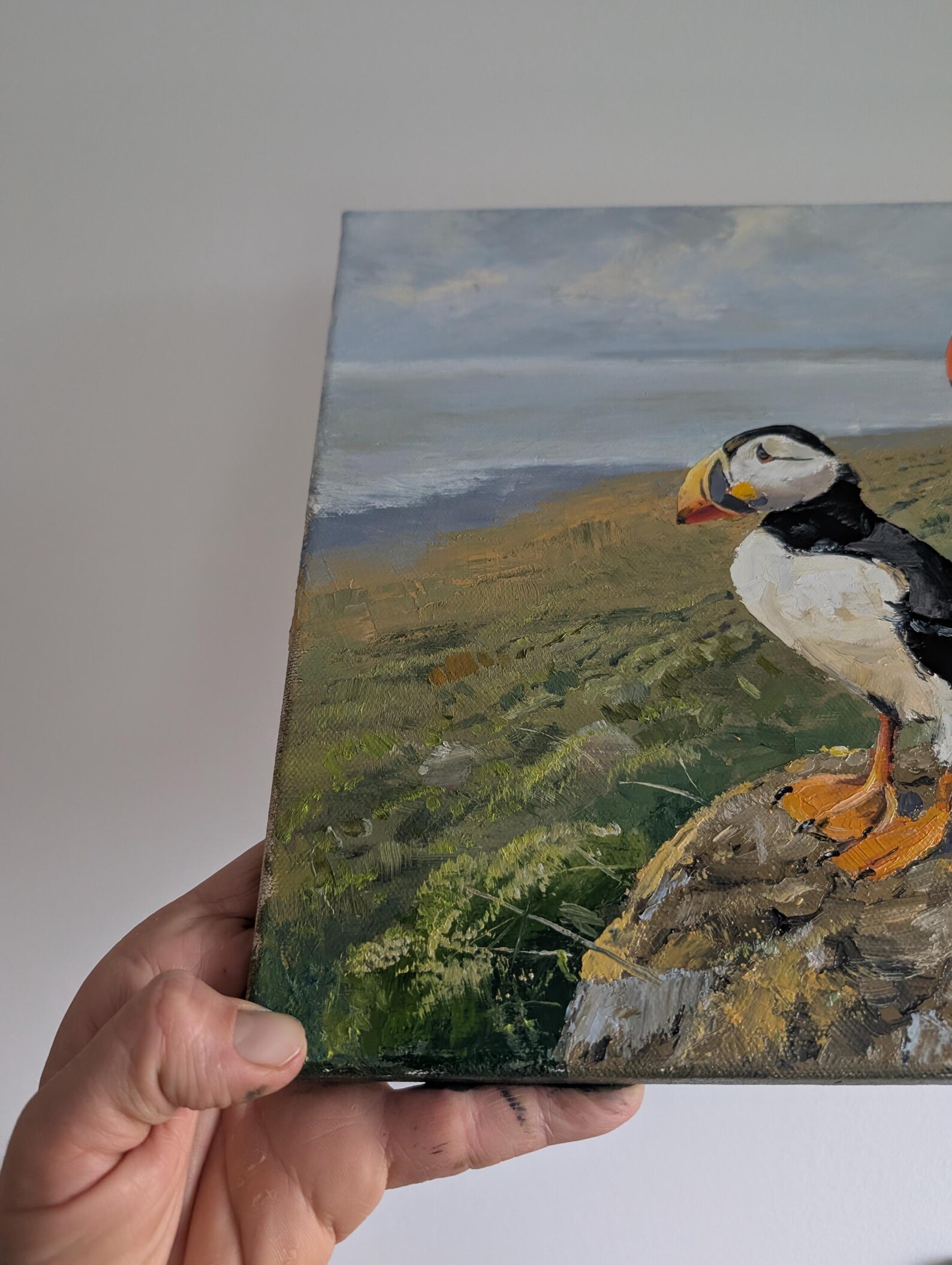Puffin Painting, Original Animal Artwork on Canvas 12 by 16", Nursery ...