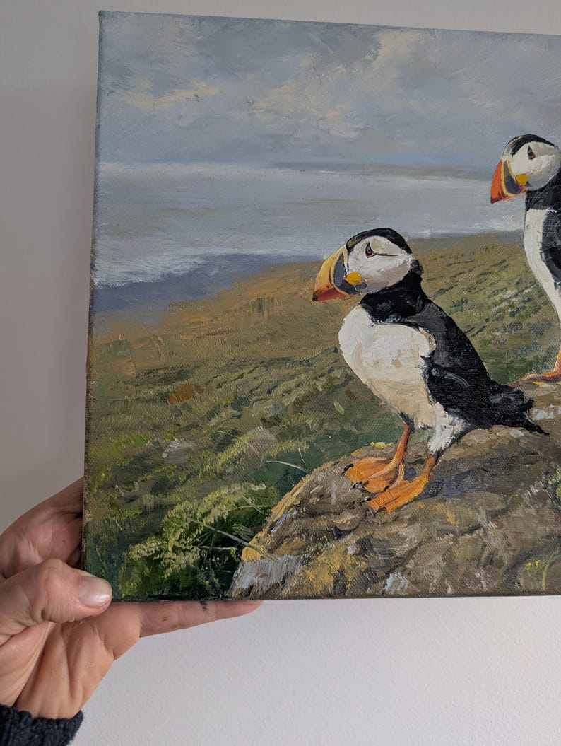 Puffin Painting, Original Animal Artwork on Canvas 12 by 16", Nursery ...