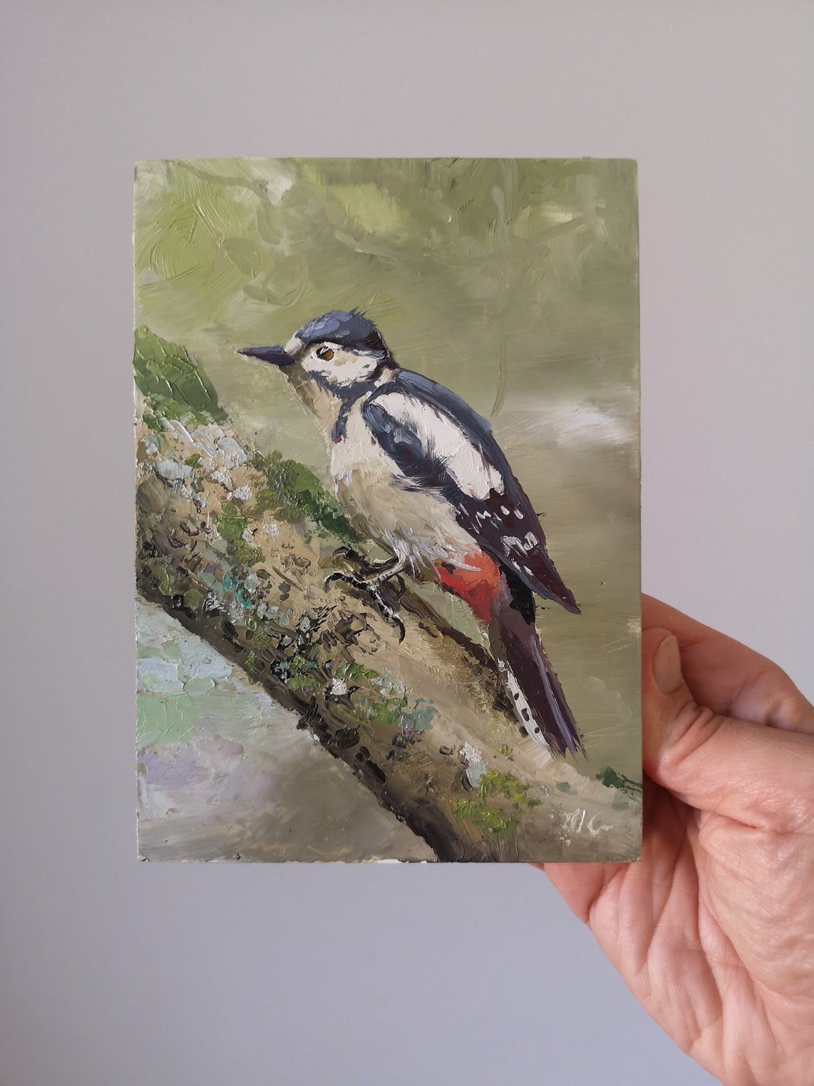 Palette Knife Spotted Woodpecker Oil Painting, Original Bird Art - Etsy