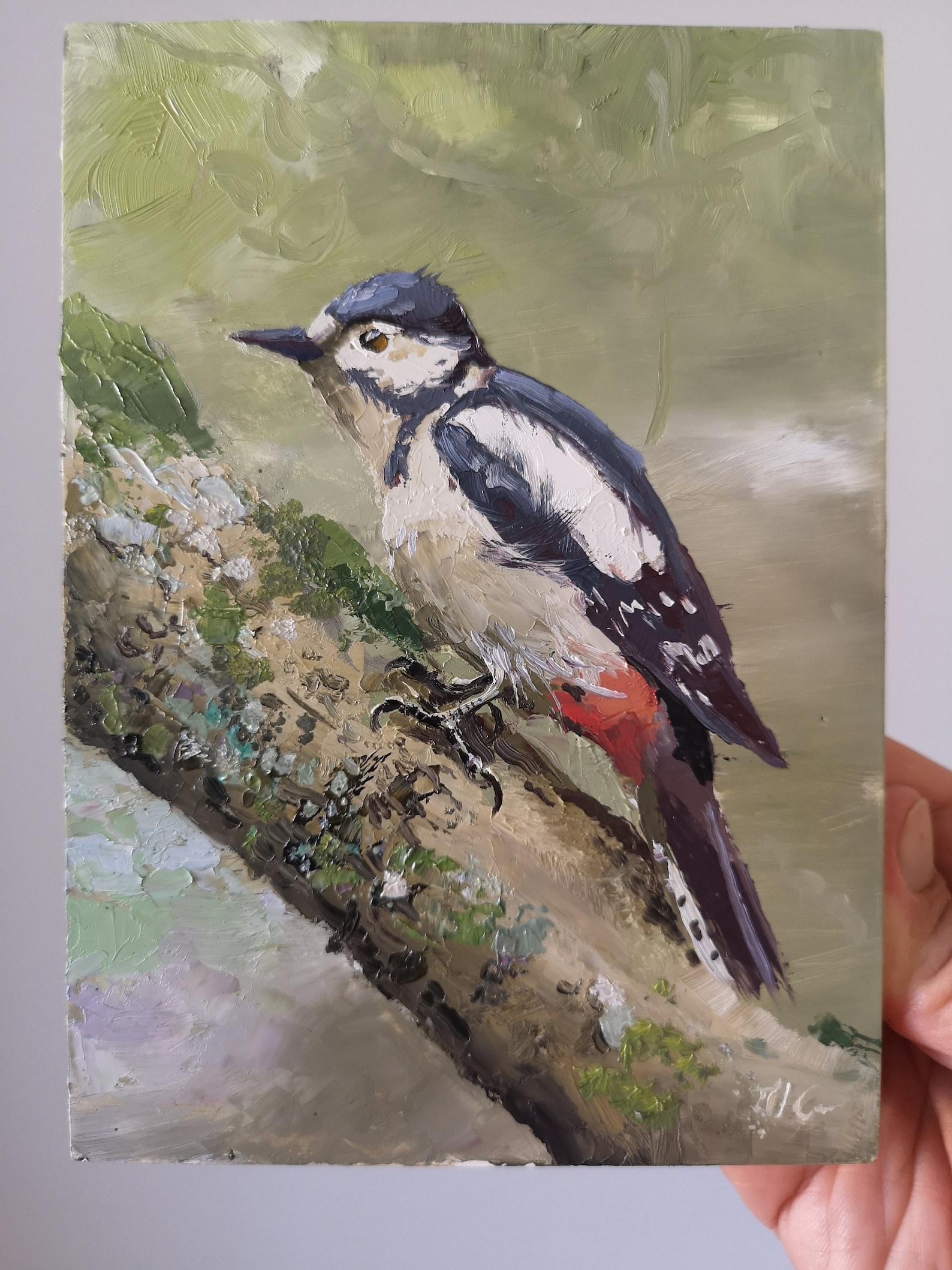 Palette Knife Spotted Woodpecker Oil Painting, Original Bird Art - Etsy
