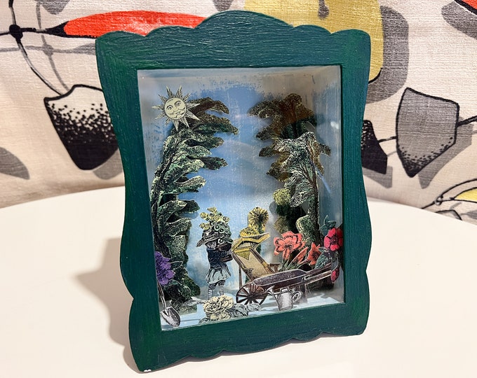 Vintage Handmade Shadow Box Art, Serious Gardener by Scott Lyon, Lyon ...