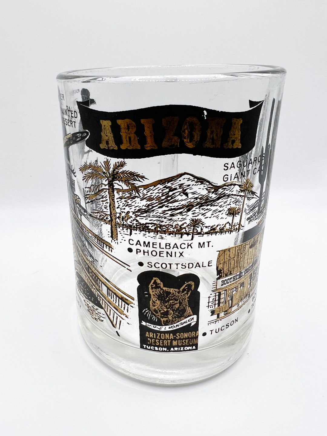 Vintage Arizona Souvenir Glass Mug W/ Gold and Black Details - Etsy