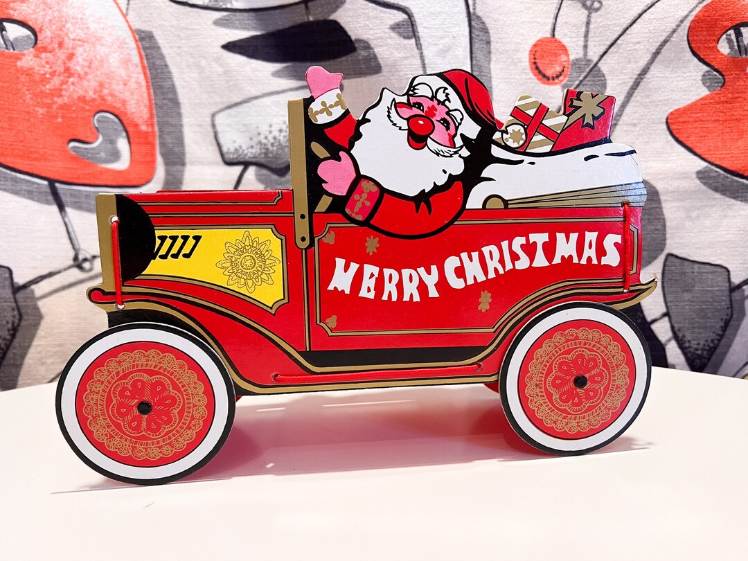 Vintage Pop-up Santa merry Christmas Fire Truck, Holiday Card Holder ...