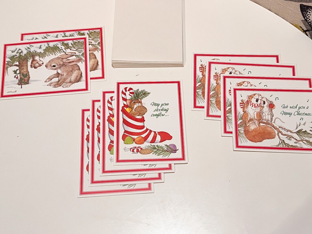 Vintage Christmas Cards With Woodland Creature Illustrations, 3 ...