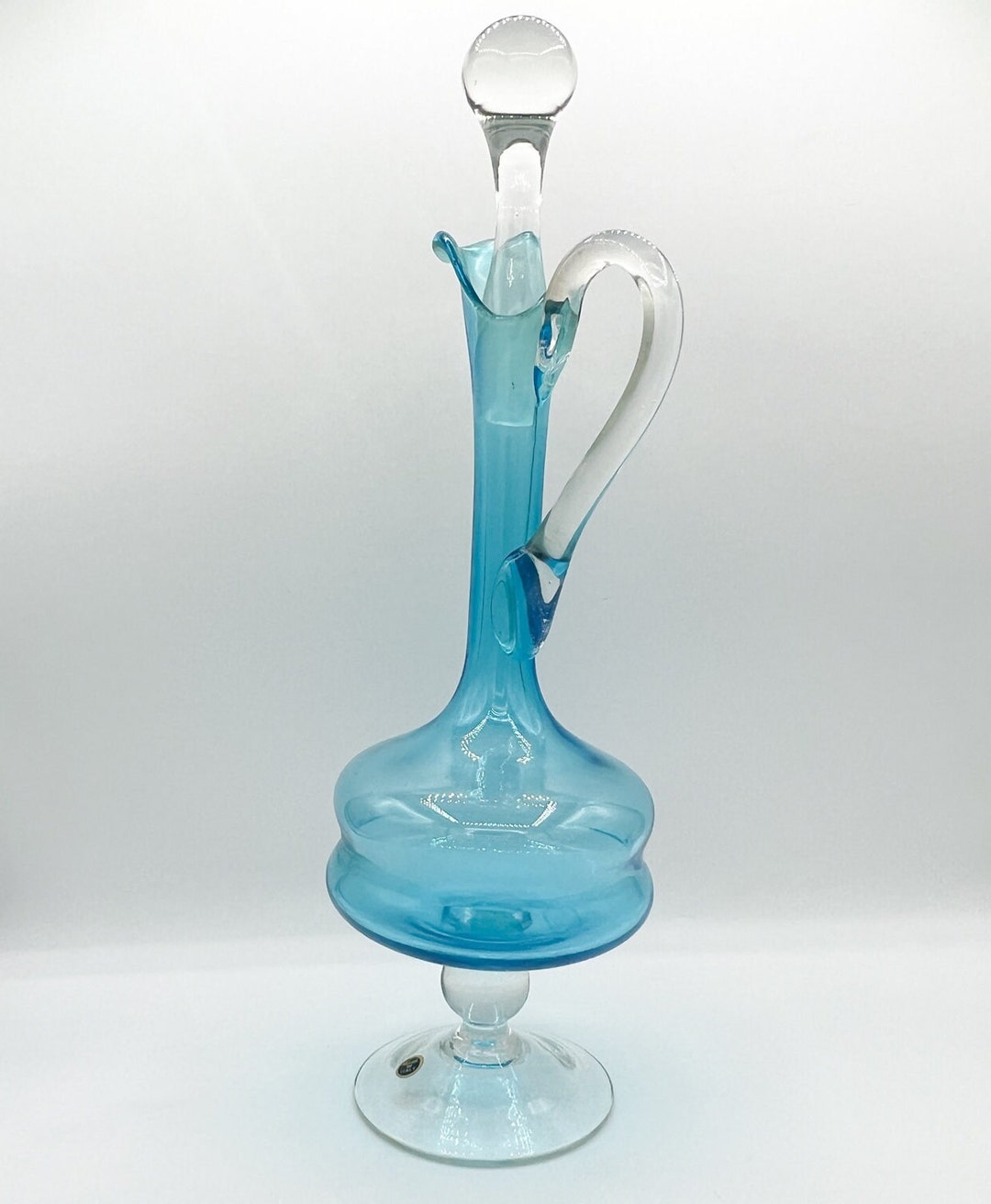 Ice Blue Art Glass Decanter With Glass Stopper, Vintage MCM, Made in ...