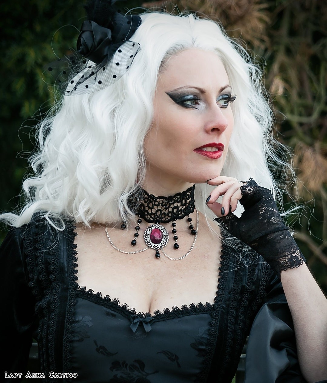 Gothic Victorian Black Lace Choker With Onyx Or Purple Czech Etsy