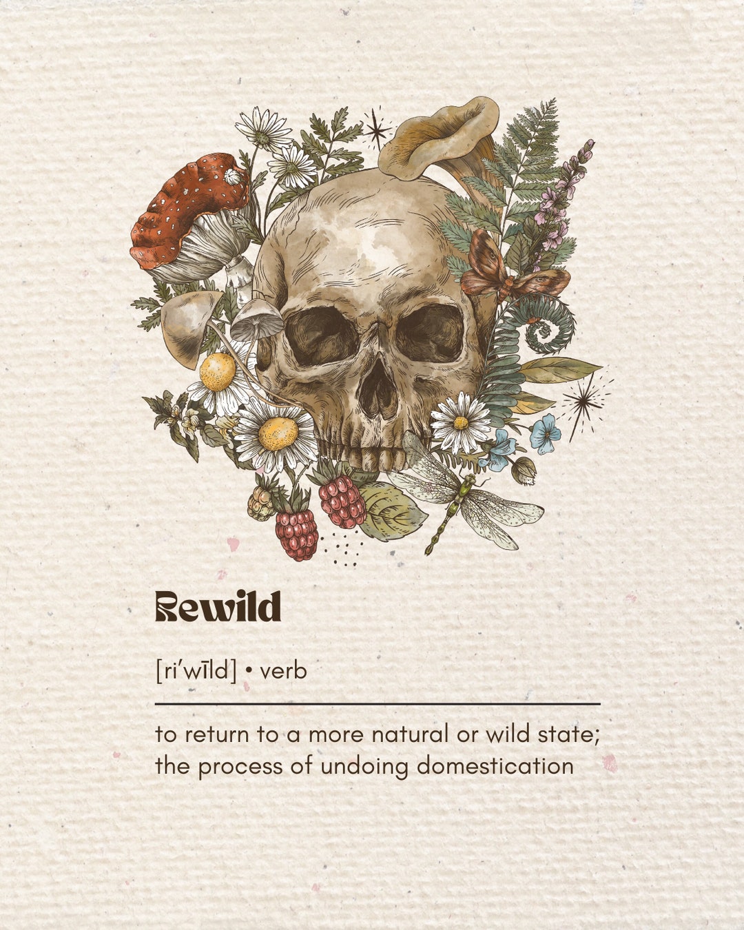Rewild Floral Human Skull Digital Wall Art Printable / - Etsy