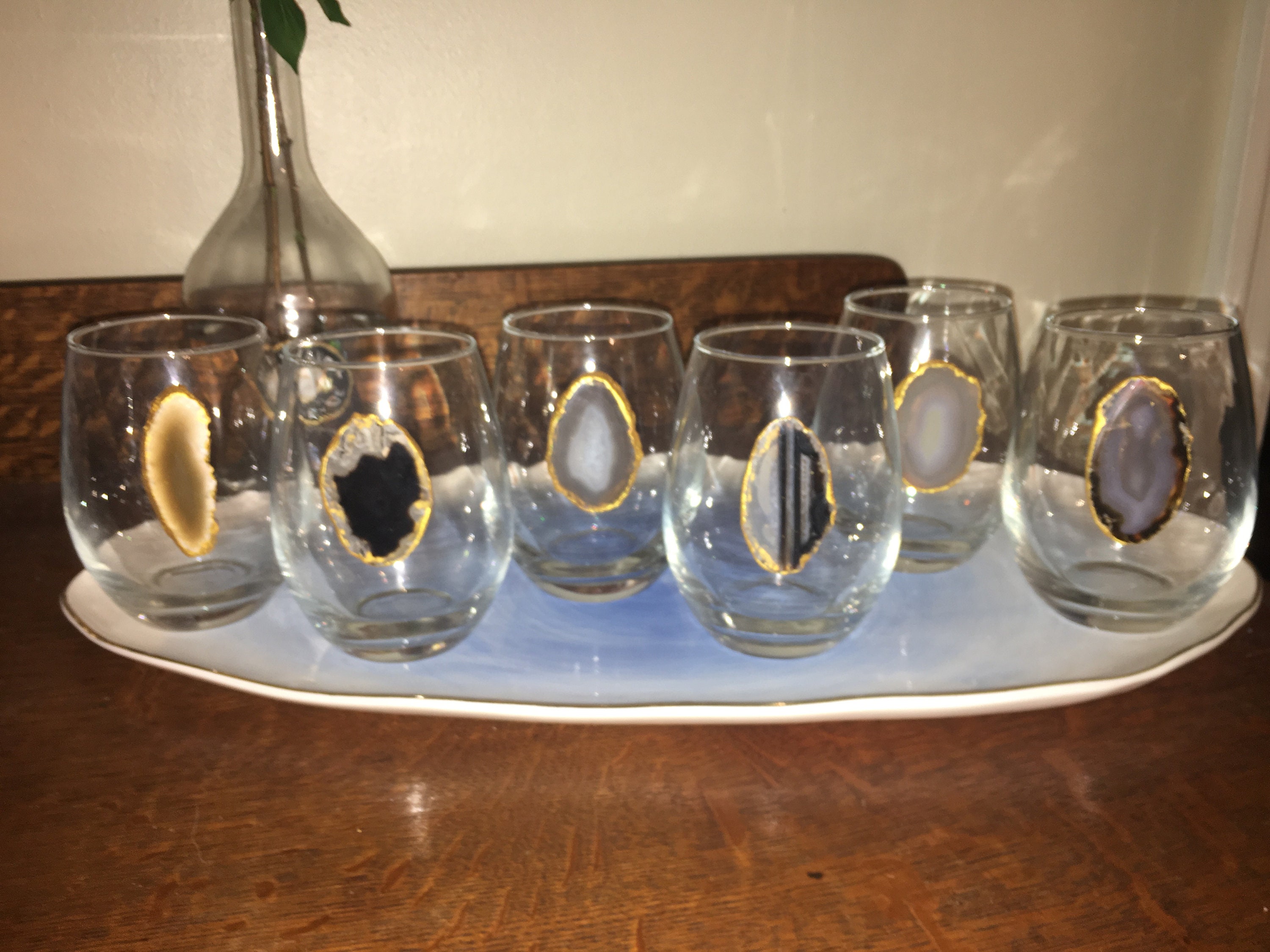 Agate Glasses I Wine or Lowball Whiskey Glass I Agate Gemstone, Gold ...