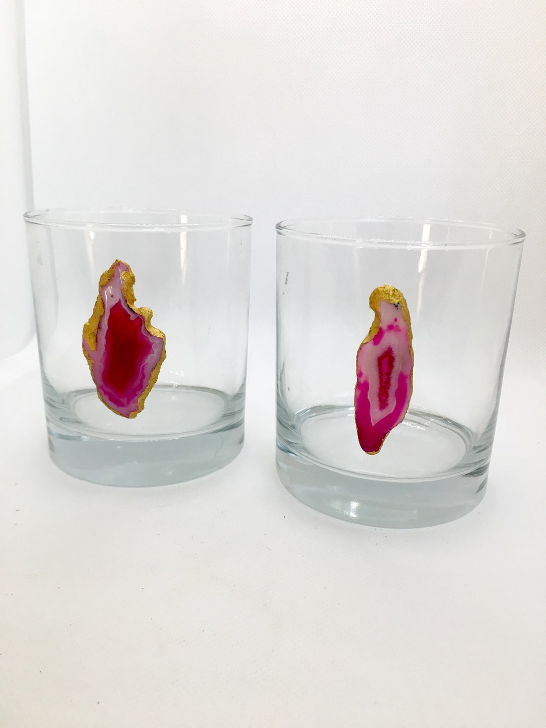Agate Glasses I Wine or Lowball Whiskey Glass I Agate Gemstone, Gold ...