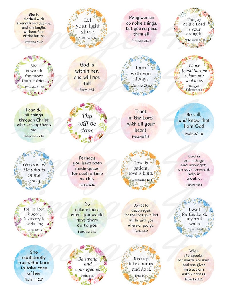Bible Verses 1 inch circle Christian digital collage sheet | Etsy