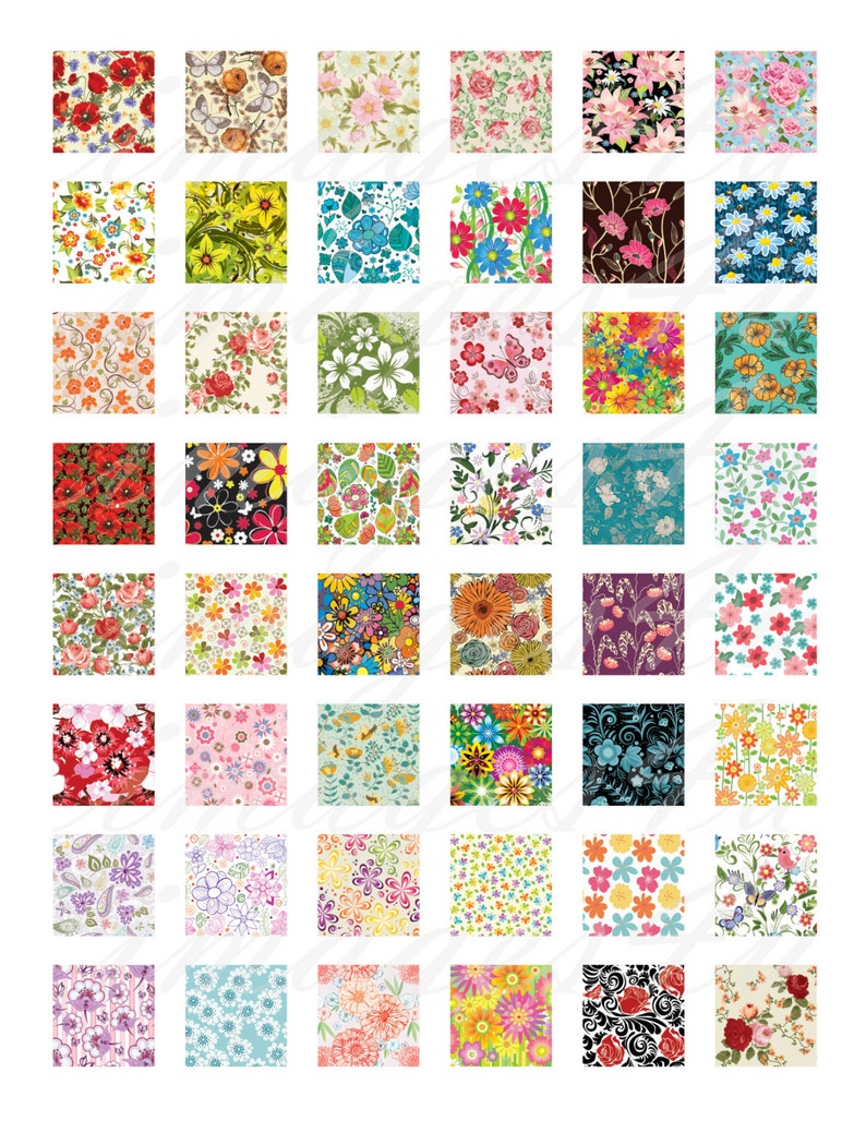 Floral Patterns 1 square images for pendants 1x1 inch | Etsy