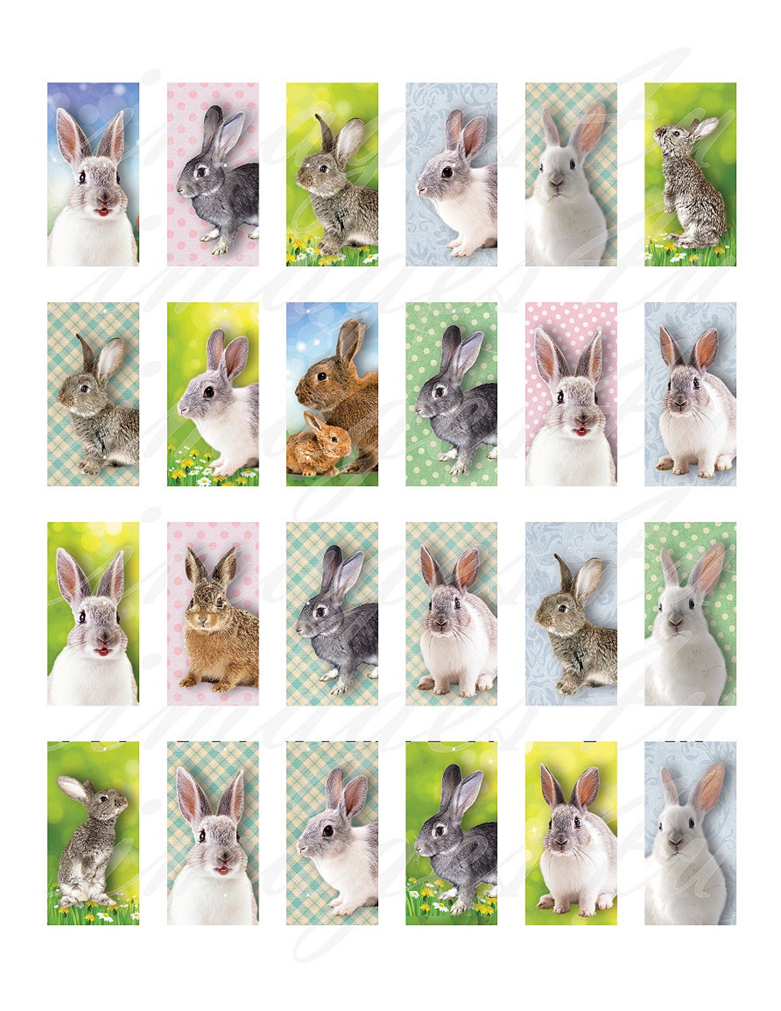 Conejitos & Conejos Digital Collage Hoja 1x2 Dominó | Etsy