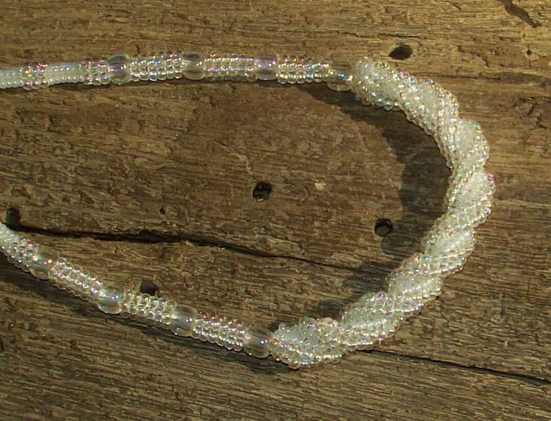 Crystal Sead Bead Woven Spiral Stitch Necklace With Sterling Silver ...