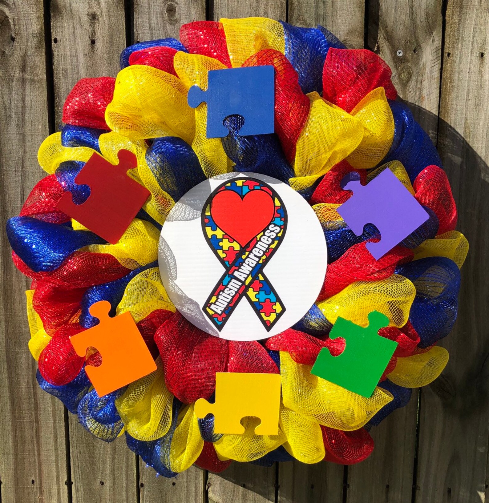 Autism Awareness Deco Mesh Ribbon Wreath - Etsy