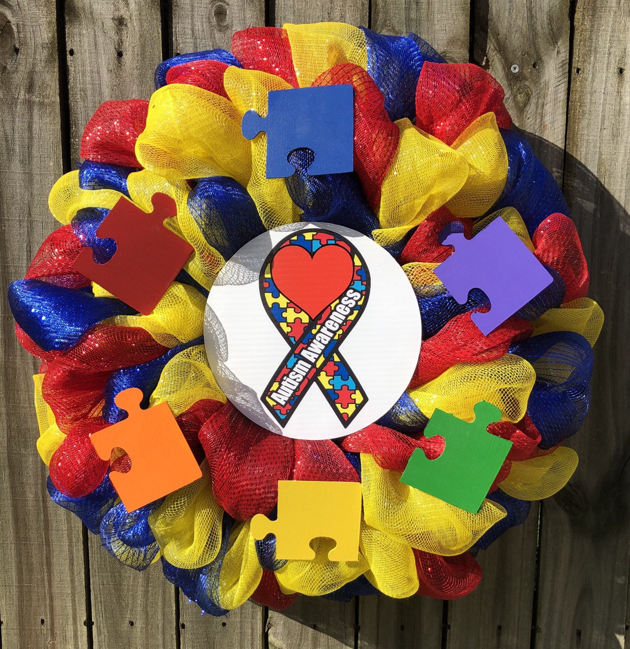Autism Awareness Deco Mesh Ribbon Wreath | Etsy