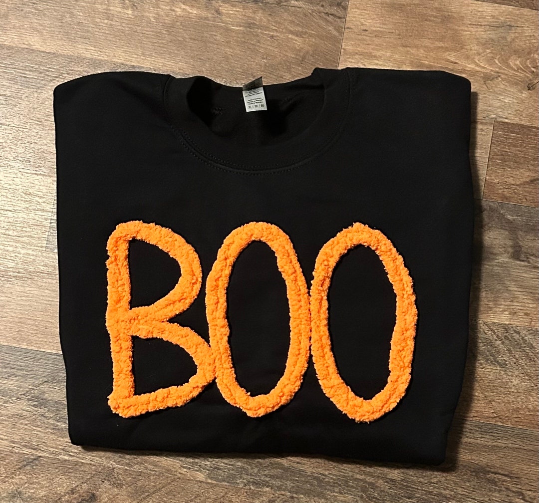 BOO Chenille Sweatshirt, Halloween Sweatshirt, Chenille Yarn BOO ...