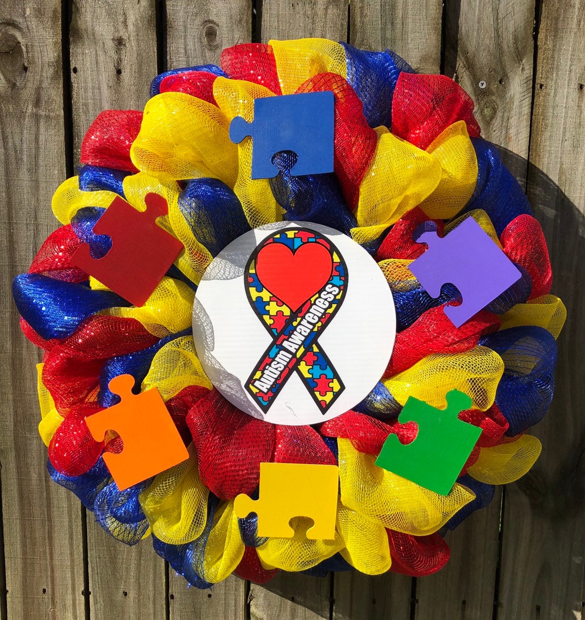 Autism Awareness Deco Mesh Ribbon Wreath - Etsy