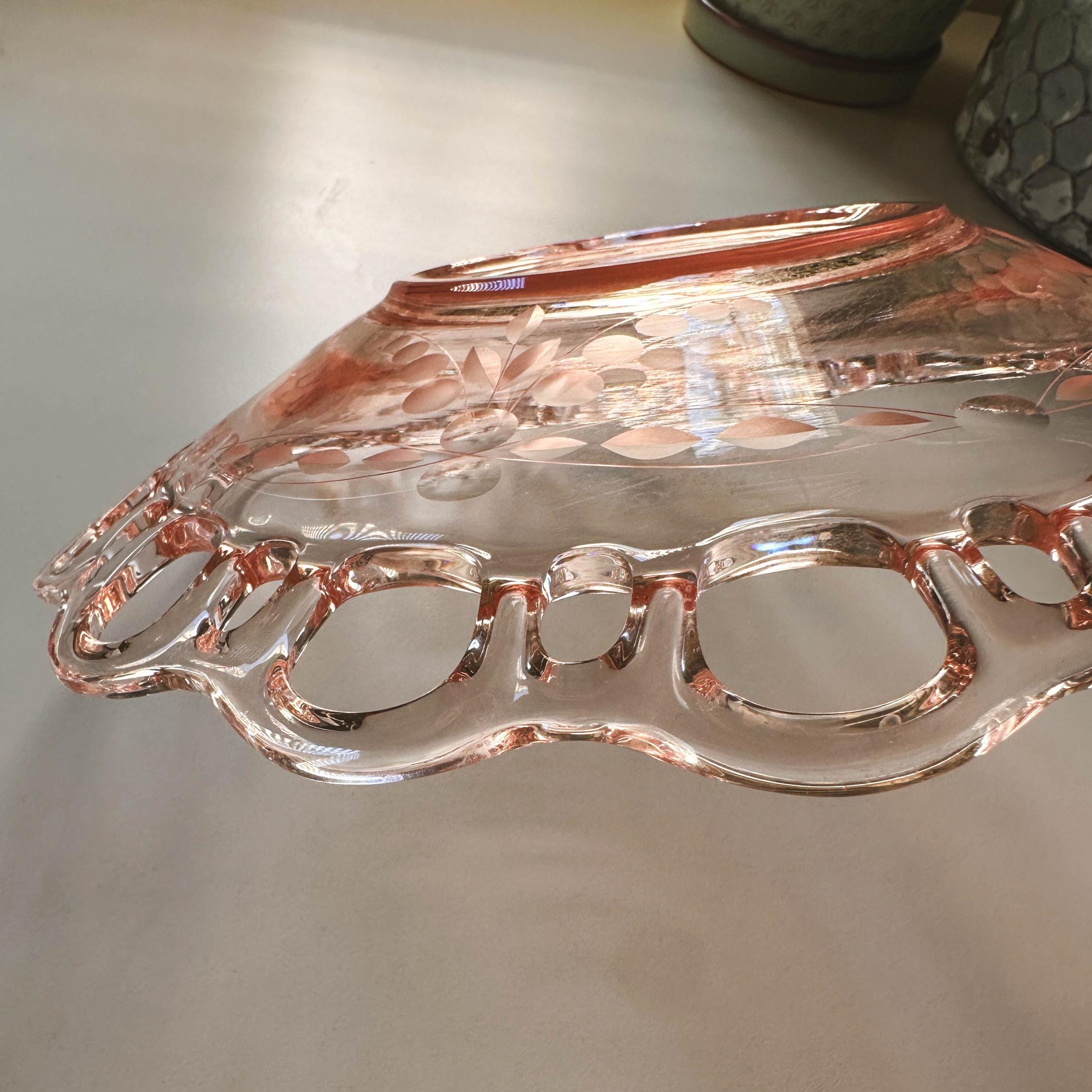 Antique Pink Depression Glass Cake Platter With Open Lace Design - Etsy