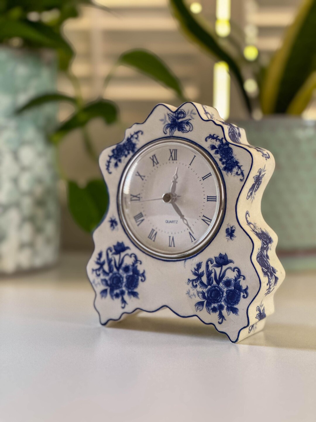 Vintage Blue White Quartz Mantel Clock Antique Resin Shelf Decor - Etsy