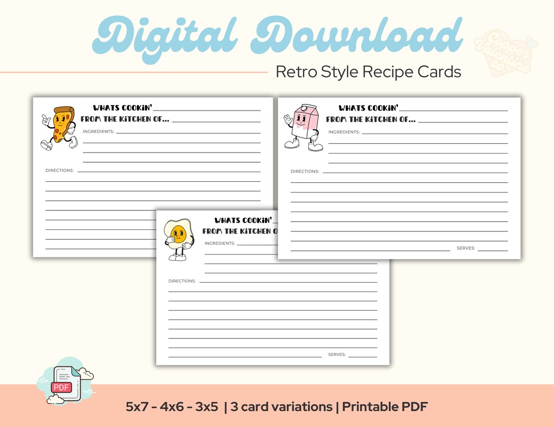 Retro Font Custom Recipe Card Instant Download. Make a Custom Recipe ...