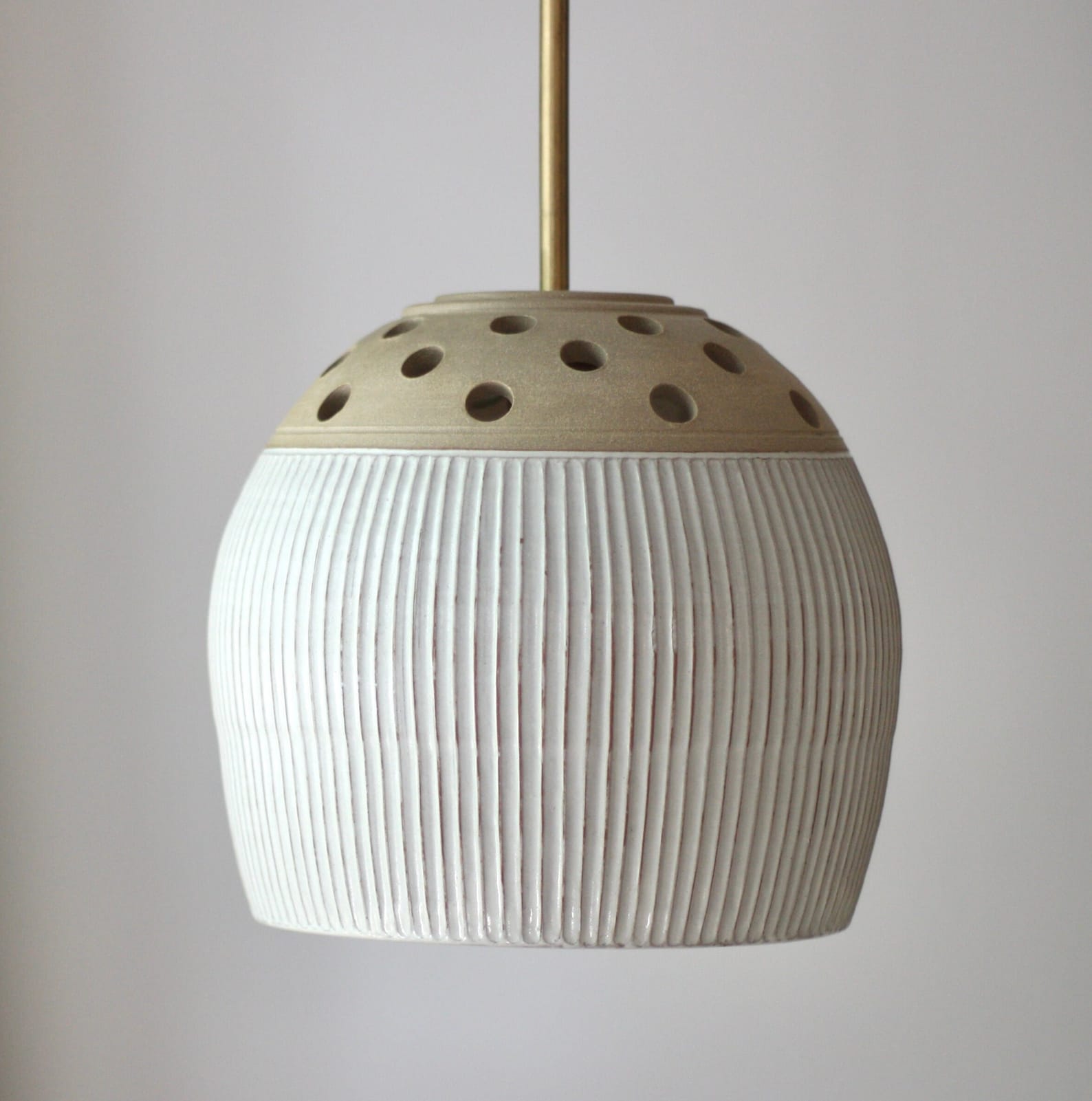 Hand Carved Pottery Pendant Light: Creamy White Glaze, Original Artwork ...