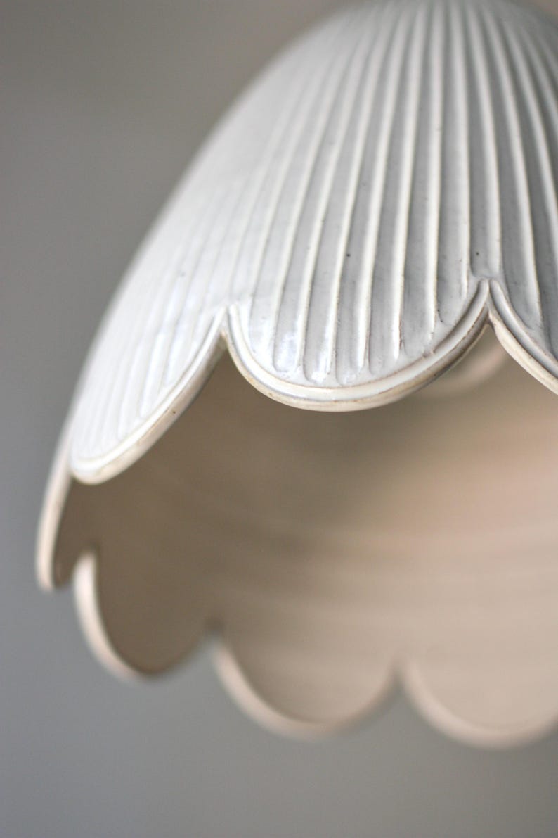 Handmade Pottery Pendant Light: Scalloped Stoneware Lighting, Original ...