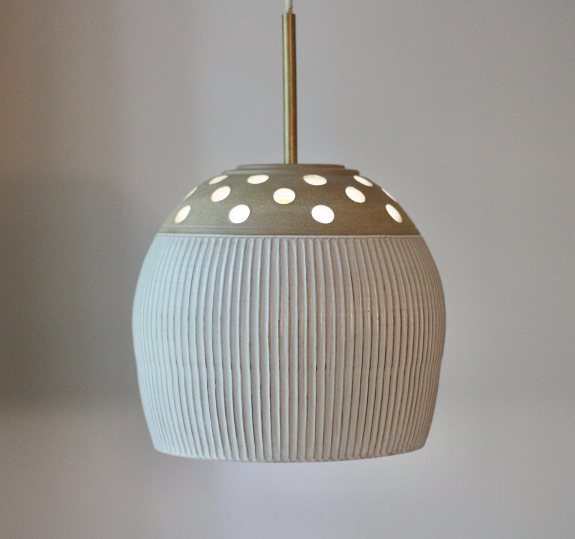 Hand Carved Pottery Pendant Light: Creamy White Glaze, Original Artwork ...