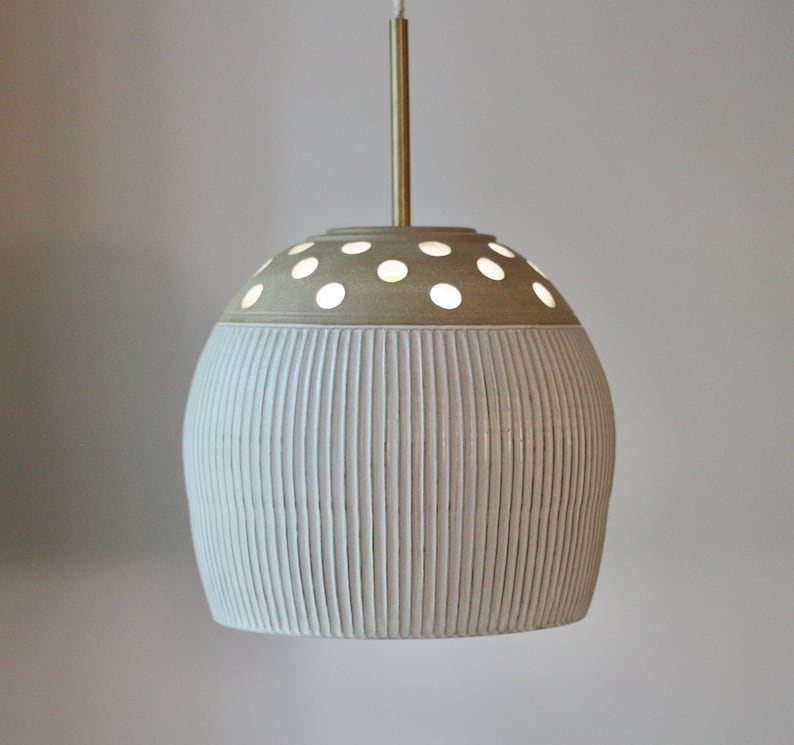 Hand Carved Pottery Pendant Light: Creamy White Glaze, Original Artwork ...
